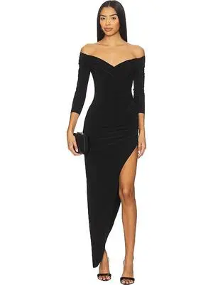 Norma Kamali Off Shoulder Sweetheart Side Drape Gown - Black