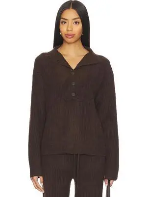 BOBI Button Funnel Neck Sweater - Umber