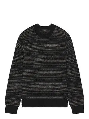 Vince Marled Stripe Long Sleeve Crew Black & Medium Heather Grey