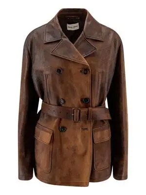Miu Miu Double-breasted Suede Jacket - Brown