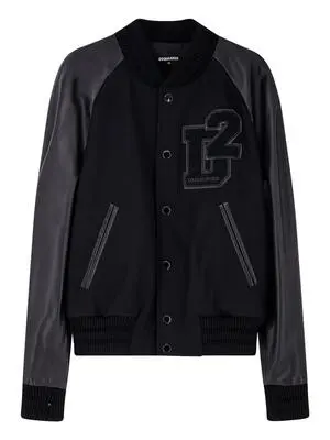 Dsquared2 Wool Jacket With Leather Sleeves - Black