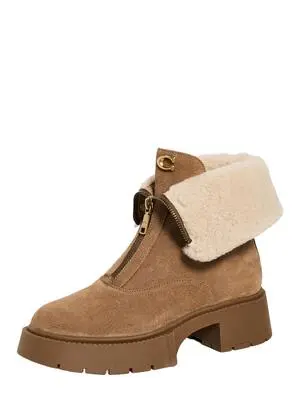 COACH Leah Platform Suede Shearling Booties - Coconut/natural