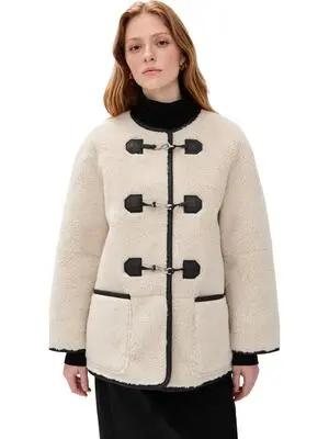 DUNST Collarless Shearling Jacket - Cream
