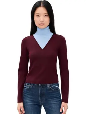 LE BOP Layered Turtleneck Top - Burgundy/light Blue