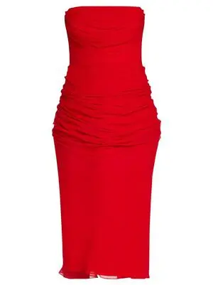 Carolina Herrera Strapless Draped Silk Midi Dress - Herrera Red