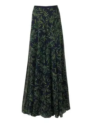 Carolina Herrera Iris Olive Printed Wide-leg Silk Chiffon Pants - Midnight Multi