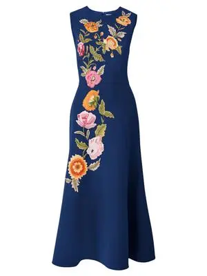 Carolina Herrera Floral Embroidered Sleeveless Midi Dress - Midnight Multi