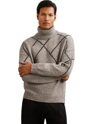 REISS Links Wool-blend Argyle Jumper - Mid Brown