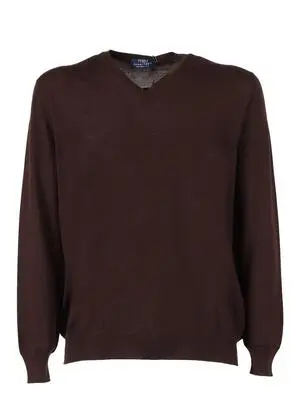 Fedeli V-neck Knitted Sweater - Brown