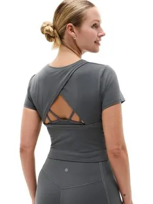 Athleta Transcend Open Back Tee - Shadow Grey