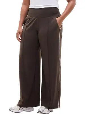 Athleta Venice Track Stripe Wide Leg Pant - Truffle/white