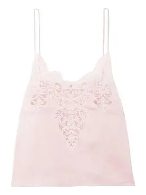 Chloé Cotton-blend Lace-trimmed Silk-satin Top - Pink
