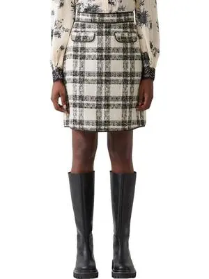 LK BENNETT Clarisse Checked Knit Skirt - Black Cream