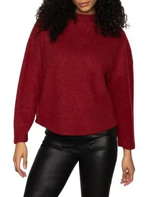 Sanctuary Relaxed Knit Top With Mock Neck - Crimson