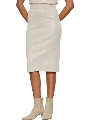 Sanctuary Sequin Knit Pencil Skirt - Mother Of Pearl
