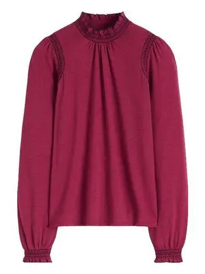 Boden Smocked Trim Jersey Top - Ruby Red