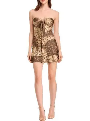 Dress The Population Ceci Strapless Leopard Minidress - Leopard Multi