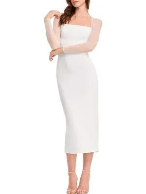 Dress The Population Maxine Long Sleeve Midi Dress White