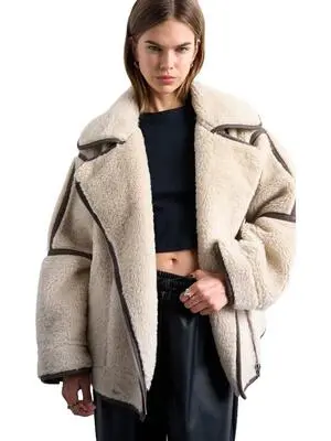 Topshop Faux Shearling Aviator Jacket - Brown