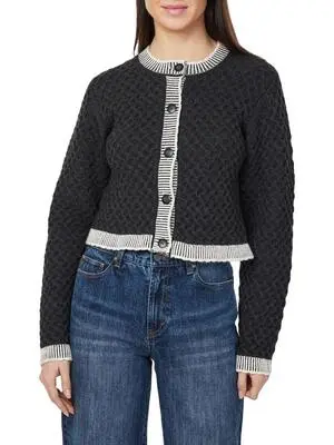 Habitual Crewneck Crop Cardigan - Heathered Black Combo