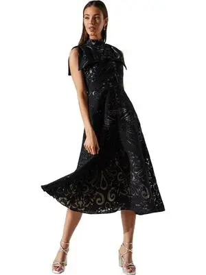 Coast Jacquard Bow Sleeve Dress - Black