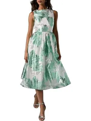 Coast Jacquard Fit And Flare Midi Dress - Green