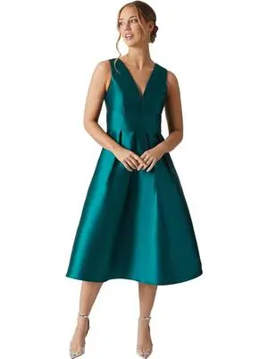 Coast Twill Midi A-line Dress - Emerald