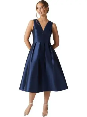 Coast Twill Midi Bridesmaid Dress - Navy
