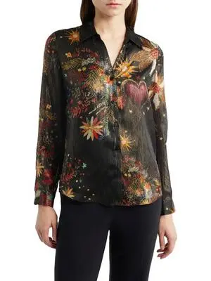 Elie Tahari Madeline Metallic Striped Silk-blend Shirt - Rhinestone Floral