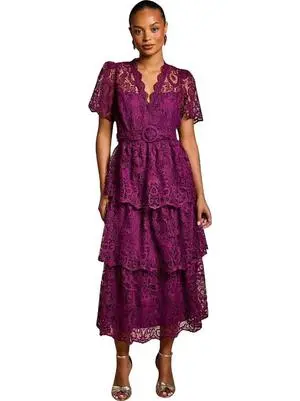 Coast Tiered Lace Midi Dress - Plum