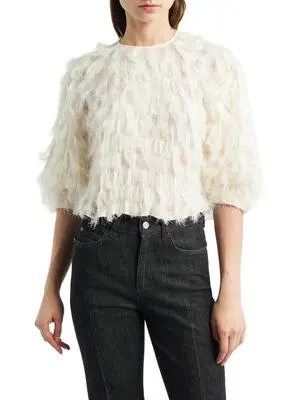 BOSS Feather Jacquard Top - Soft Cream
