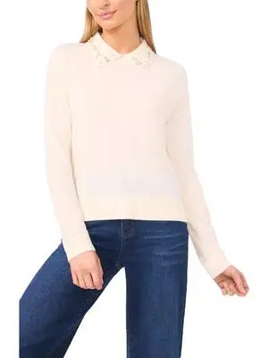 CECE DUPRAZ Embellished Collar Rib Sweater Buttercream