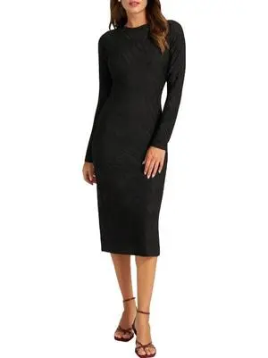 Matty M. Jasper Texture Long Sleeve Midi Dress - Black