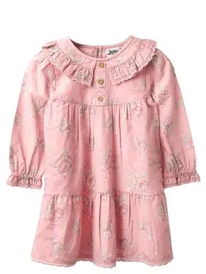 JOJO MAMAN BEBE Rose Print Cotton Tiered Dress - Pink