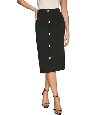 Donna Karan New York Knit Pencil Skirt With Button Detail - Black