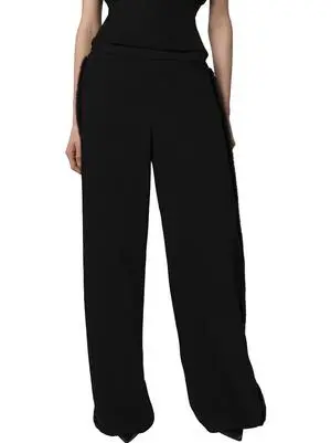 Apparis Ivy Stretch Crepe Pants With Faux Fur Trim - Noir Multi
