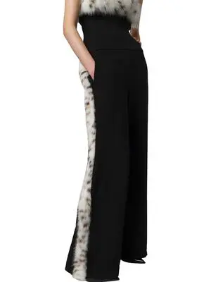 Apparis Ivy Stretch Crepe Pants With Faux Fur Trim - Noir/blanc Multi