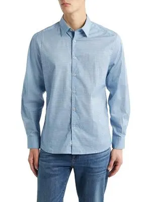 James Campbell Drury Modern Fit Microgeometric Print Stretch Cotton Button-up Shirt - Blue