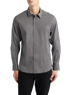 James Campbell Oakley Modern Fit Microgeometric Print Stretch Cotton Button-up Shirt - Black
