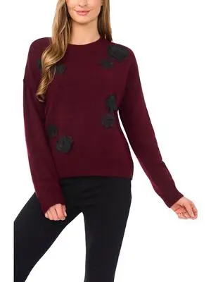 CECE DUPRAZ Floral Appliqué Crewneck Sweater - Wine