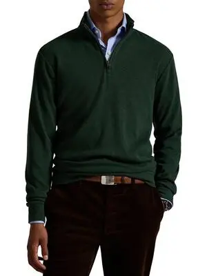 Polo Ralph Lauren Textured Double Knit Quarter Zip Pullover Scotch Pine Heather/blackboot