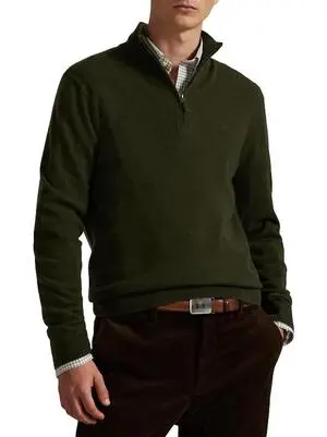 Polo Ralph Lauren Regular Fit Wool Quarter Zip Sweater - Leaf Green Heather