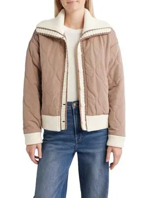 THREAD & SUPPLY Knit Collar Quilted Jacket - Taupe