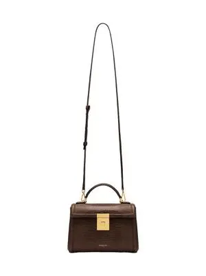DEMELLIER Paris Lizard Embossed Leather Top Handle Bag - Espresso Lizard Effect