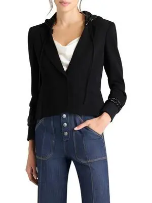 Cinq À Sept Khloe Sequin Trim Hooded Blazer - Black/black