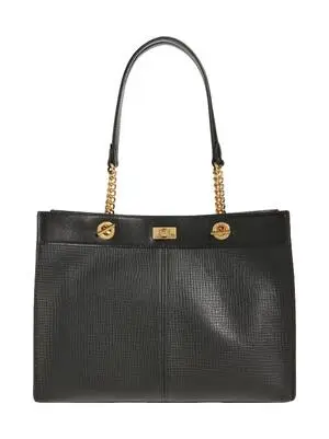 ANYA HINDMARCH Small Mortimer Eyelet Chain Crosshatch Leather Tote - Black