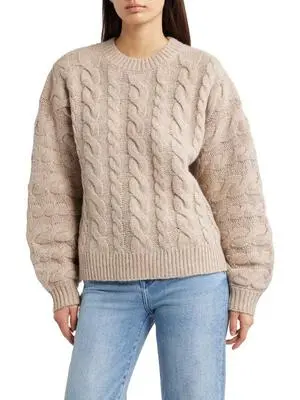 ALL IN FAVOR Oversized Cable Knit Sweater - Beige