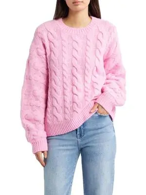ALL IN FAVOR Oversized Cable Knit Sweater - Bubblegum