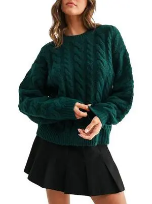 ALL IN FAVOR Oversized Cable Knit Sweater - Hunter Green