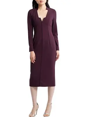 Black Halo Kylah Long Sleeve Midi Dress - Oxblood